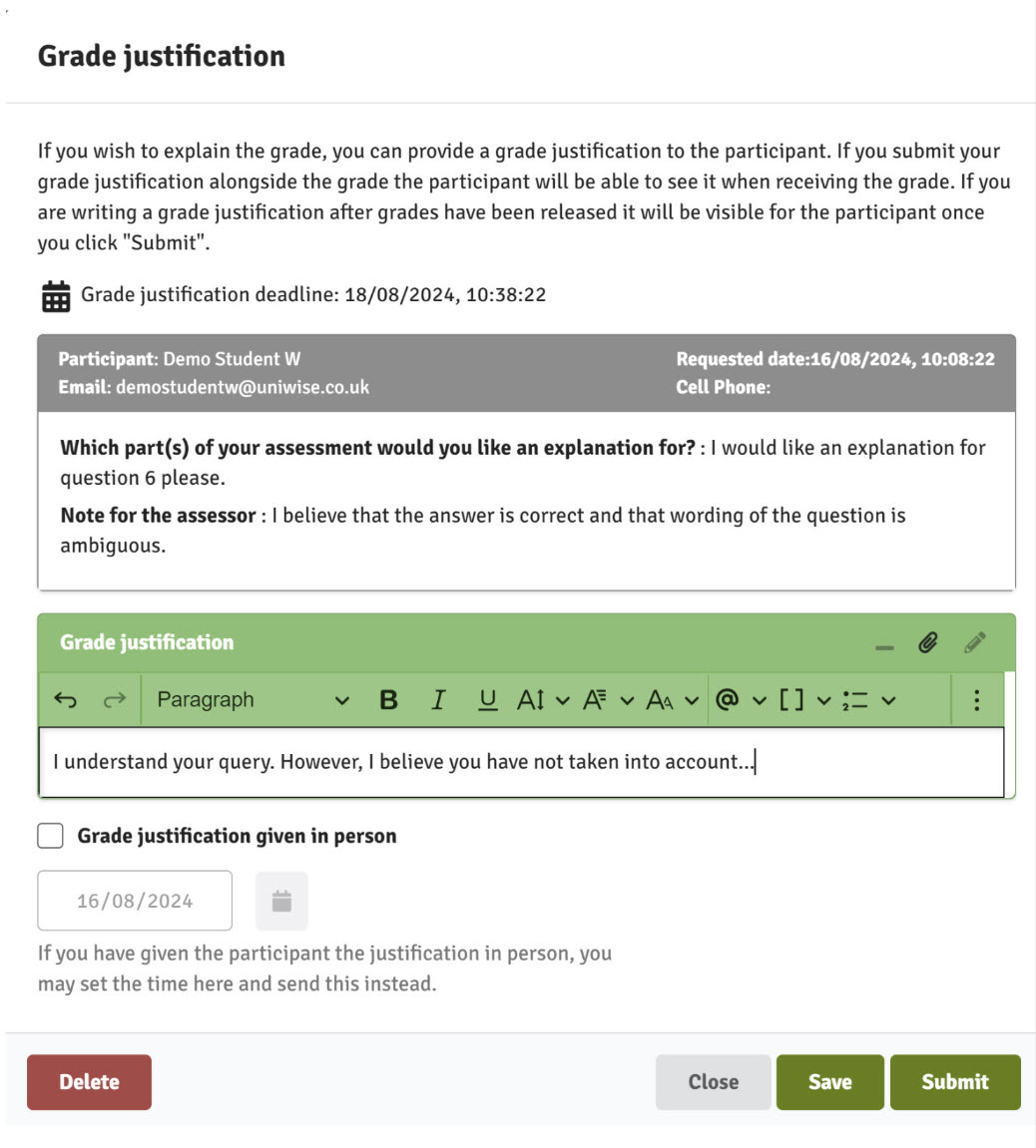 Grade Justification Requests
