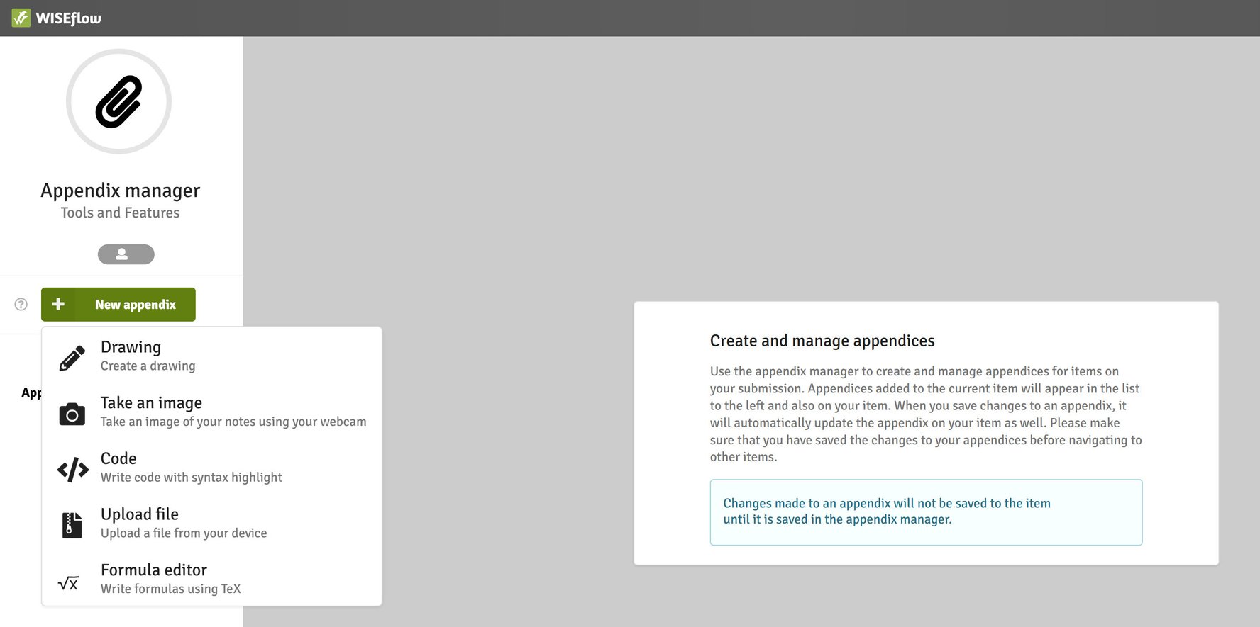 Using the Appendix Manager